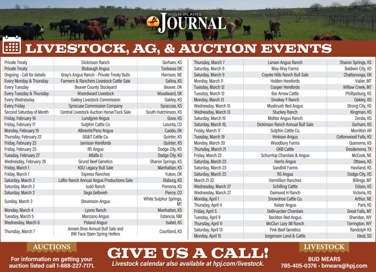 Livestock Auction Calendar February 16 2024 - High Plains Journal