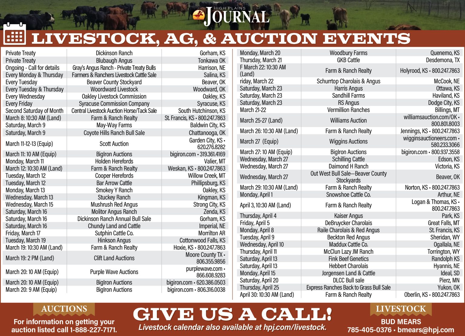 Livestock Auction Calendar March 8 2024 - High Plains Journal