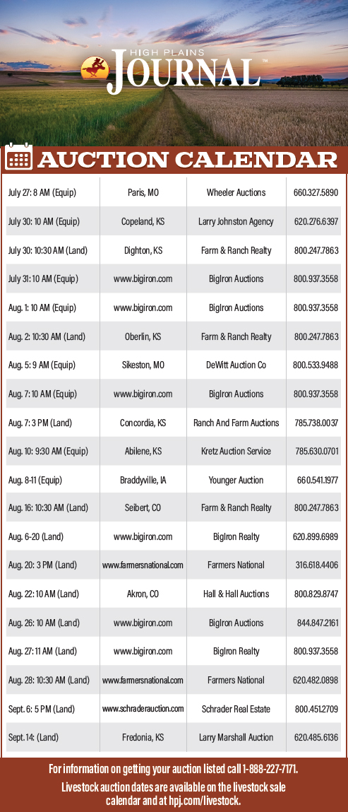 Auction Calendar July 26 2024 - High Plains Journal