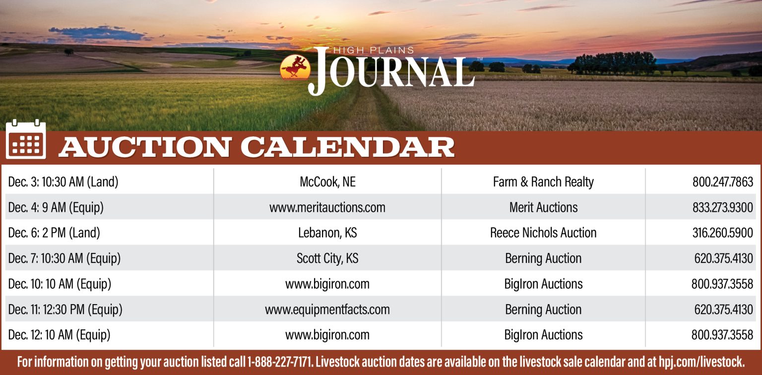 Auction Calendar November 29 2024 - High Plains Journal