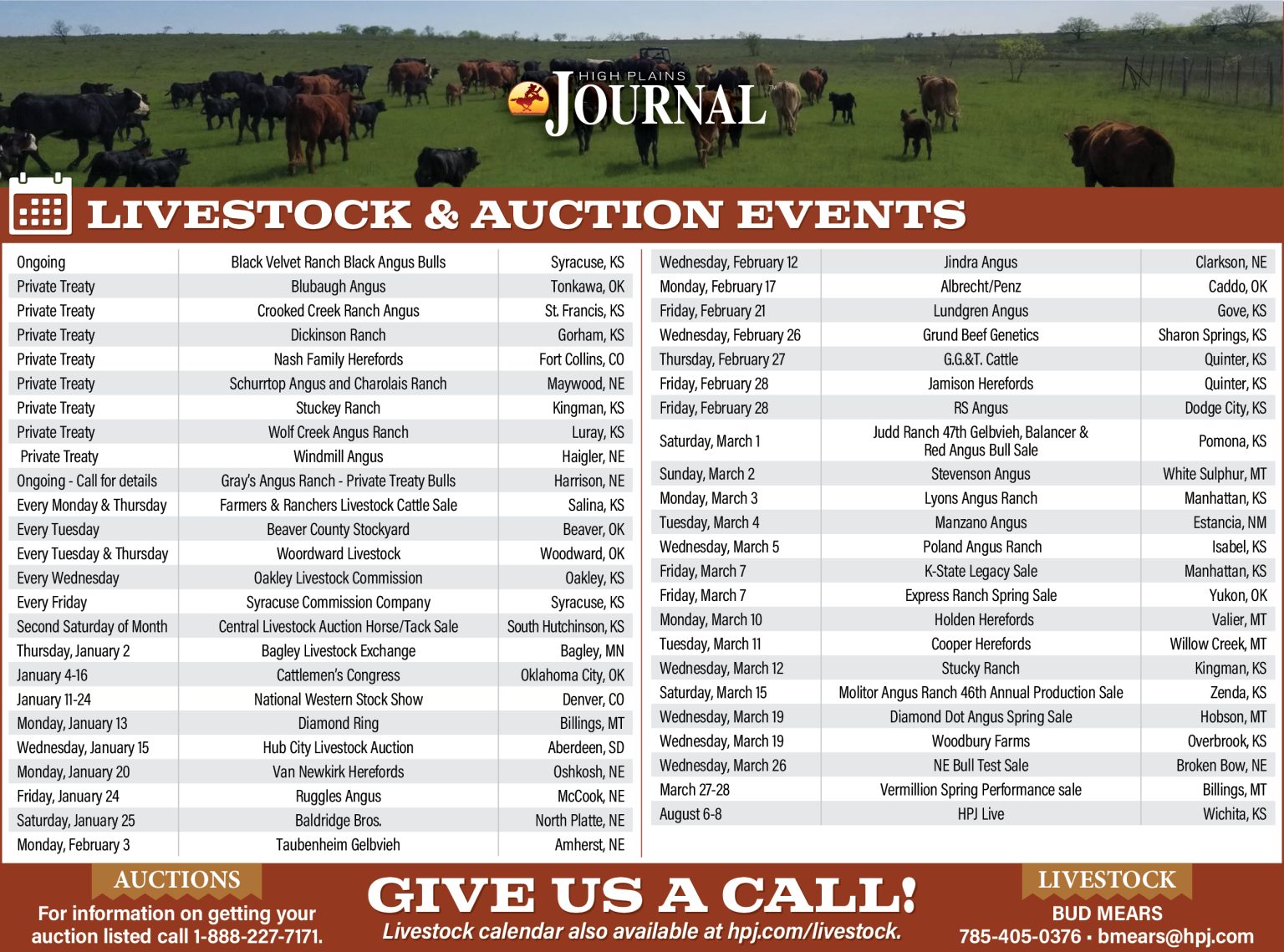 Livestock Calendar December 27 2024 - High Plains Journal