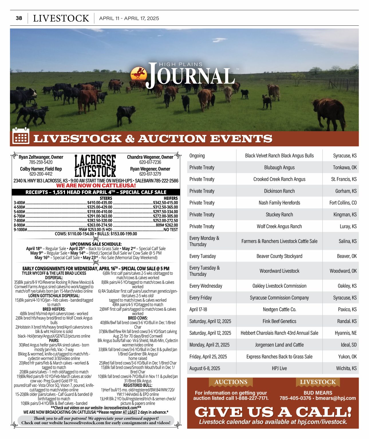 Livestock Calendar April 11 2025 - High Plains Journal