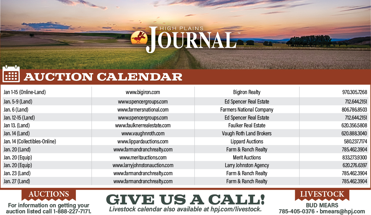 Auction Calendar January 9 2026 - High Plains Journal