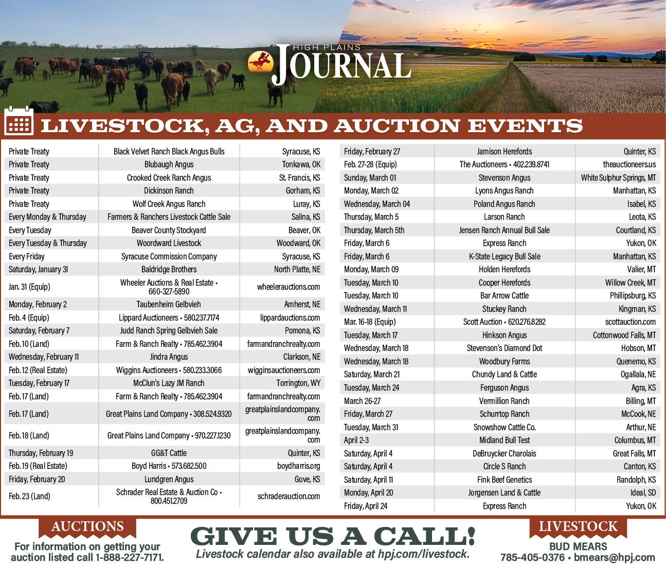Auction Calendar Jaunary 30 2026 - High Plains Journal