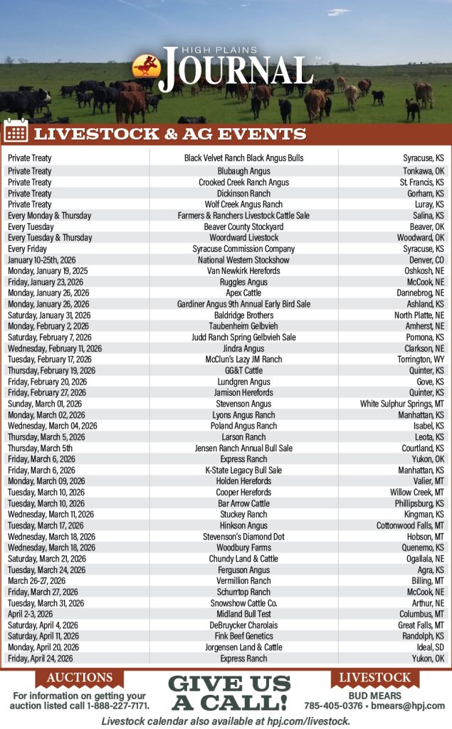 Livestock Calendar January 16 2026 - High Plains Journal
