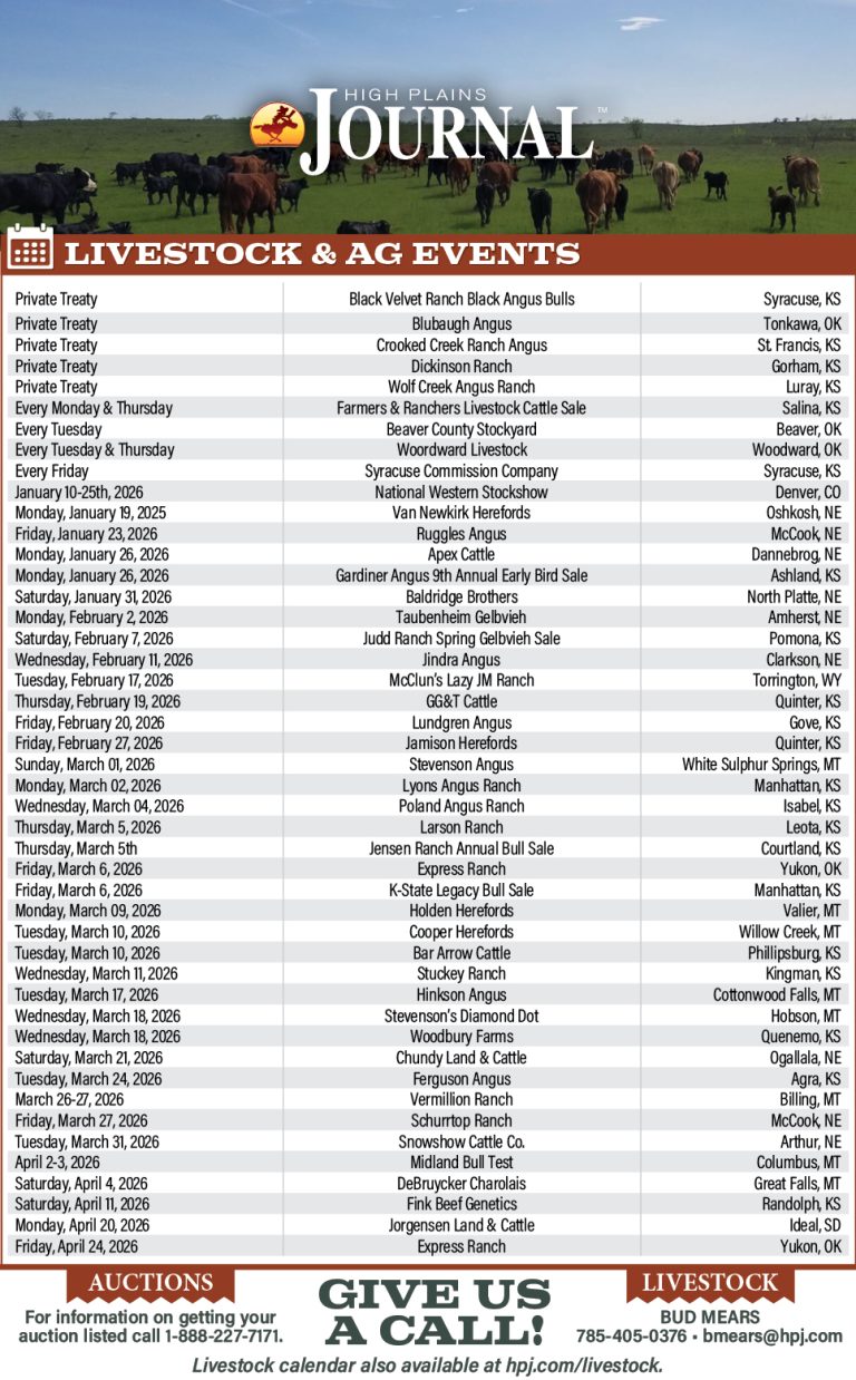Livestock Calendar January 16 2026 - High Plains Journal