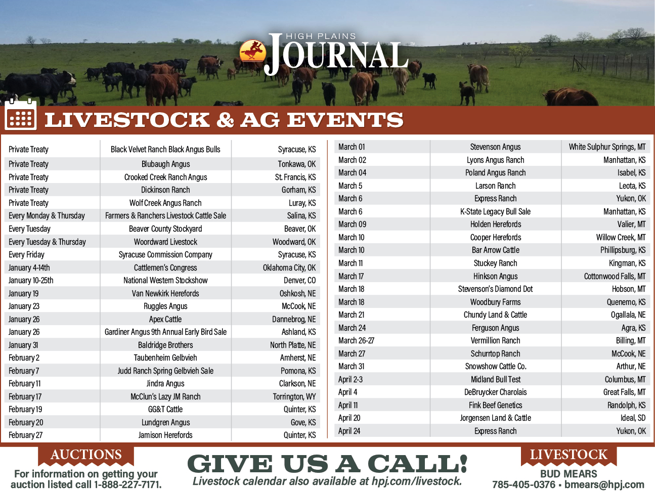 Livestock Calendar January 9 2026 - High Plains Journal