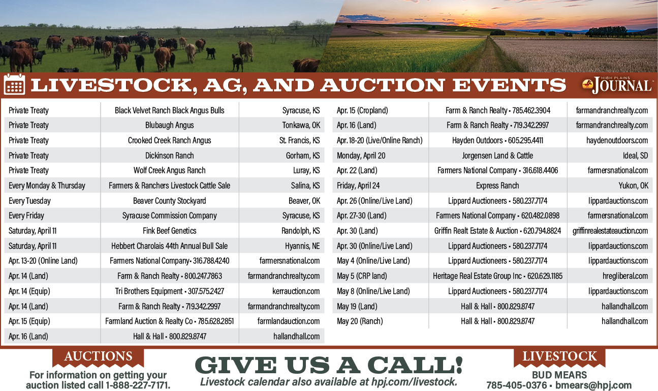 Auction Calendar April 10 2026 - High Plains Journal